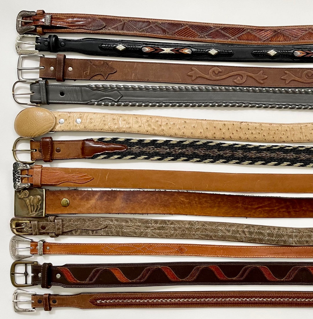 Leather Western Belt Black Brown Tan Vintage Leather Goods Dark Silver ...