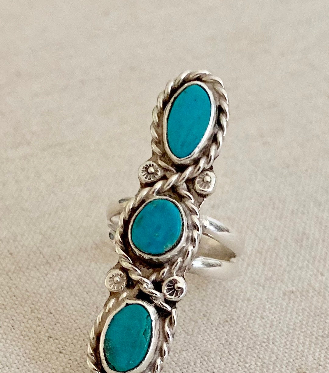 Long Turquoise Ring Triple Three Multi Stone Vintage Native American ...