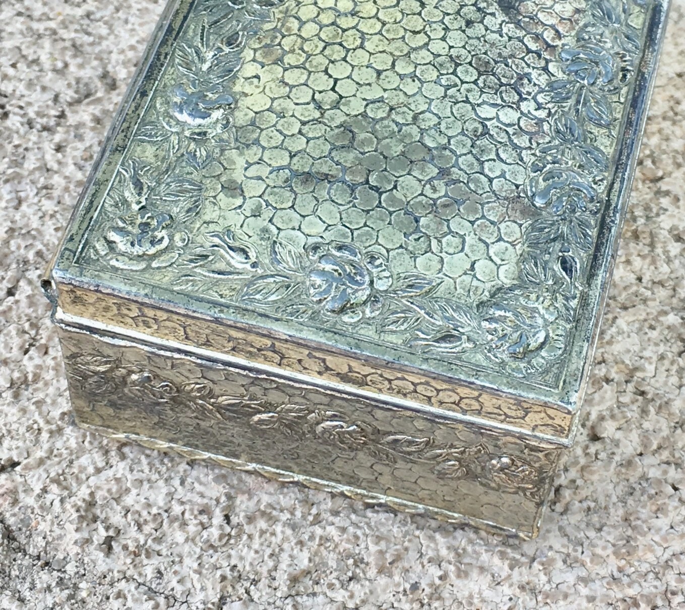 Charming Antique Tin Box Embossed with Floral Rose Design Wood Lining ...