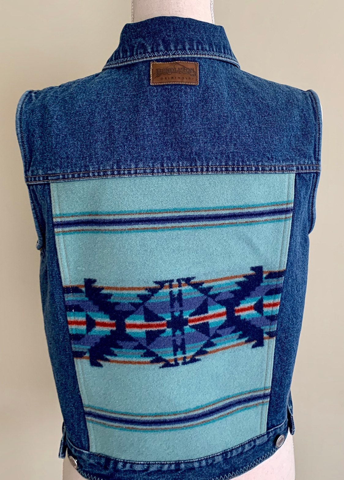 Pendleton Southwest Denim Vest Sleeveless Jacket Vintage 90s Medium ...