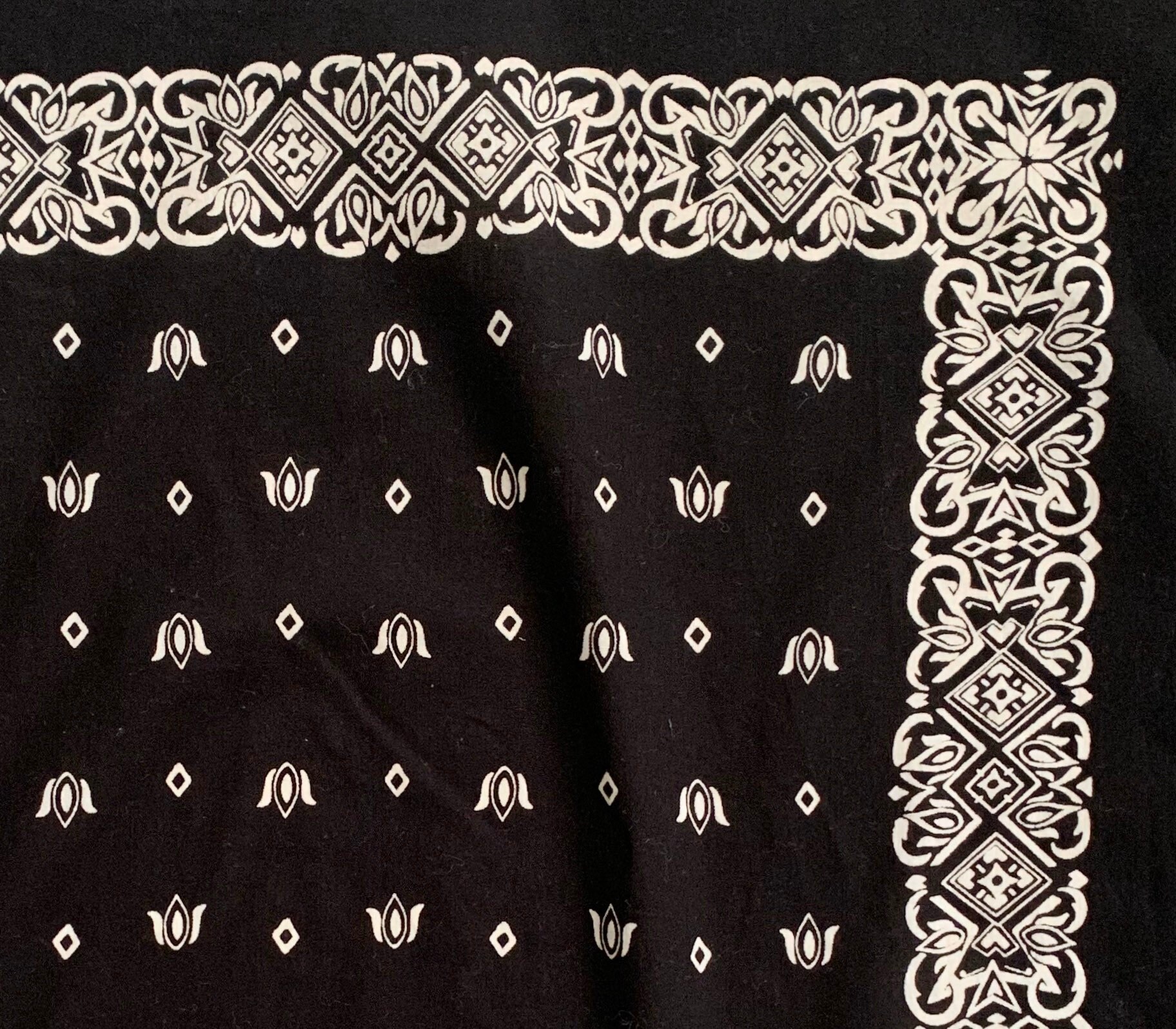 60s Black White Bandana Cotton Bandana Vintage Color Fast Geometric ...