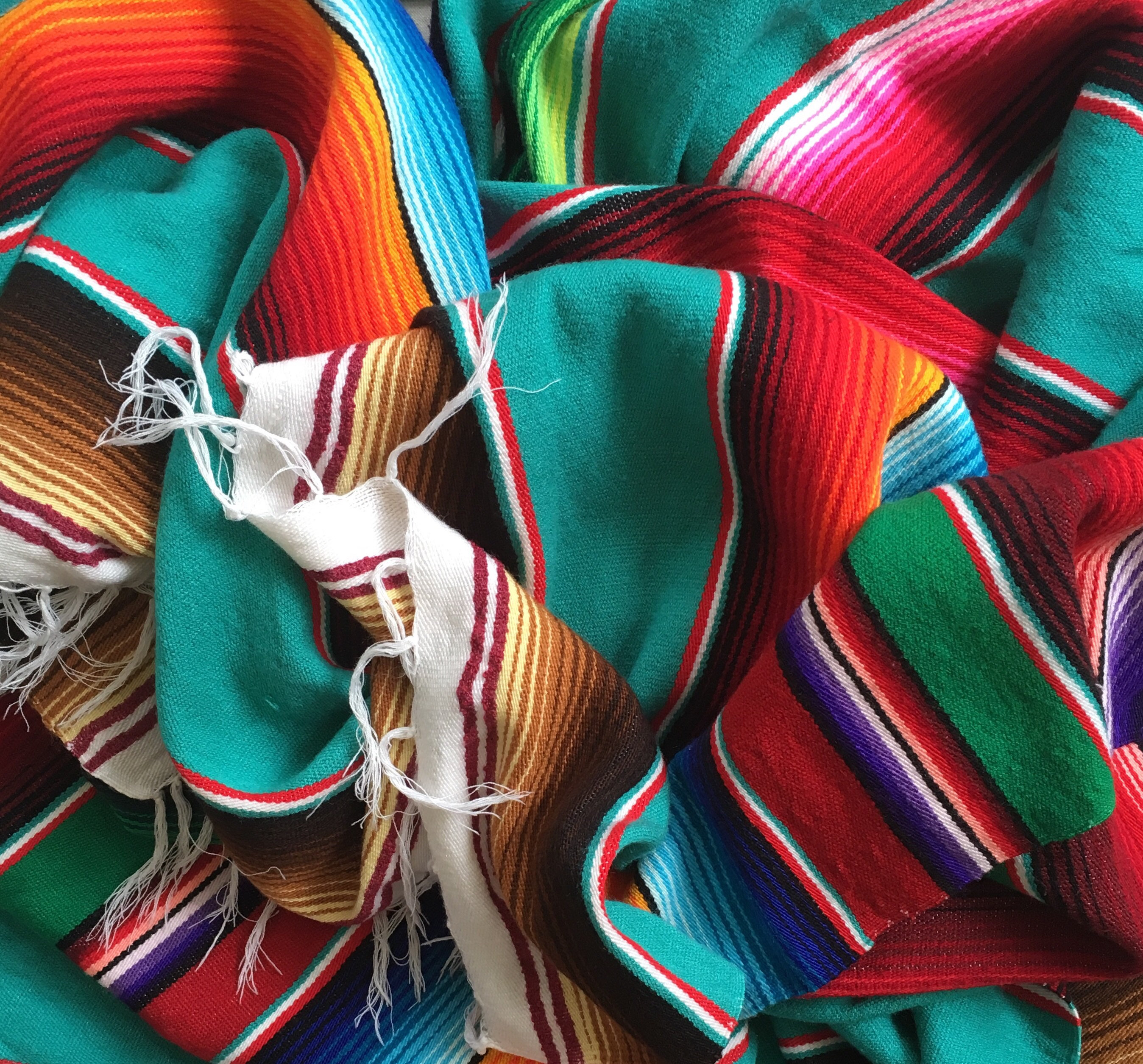 Vintage Serape Blanket Throw Woven Saltillo Mexican Style with Fringe ...