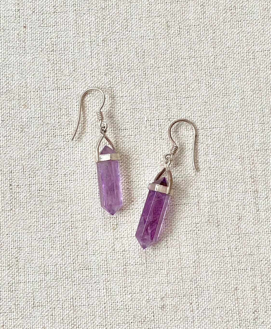 Amethyst Point Dangle Earrings Sterling Silver Long Elongated Stick Purple Healing Crystal ...