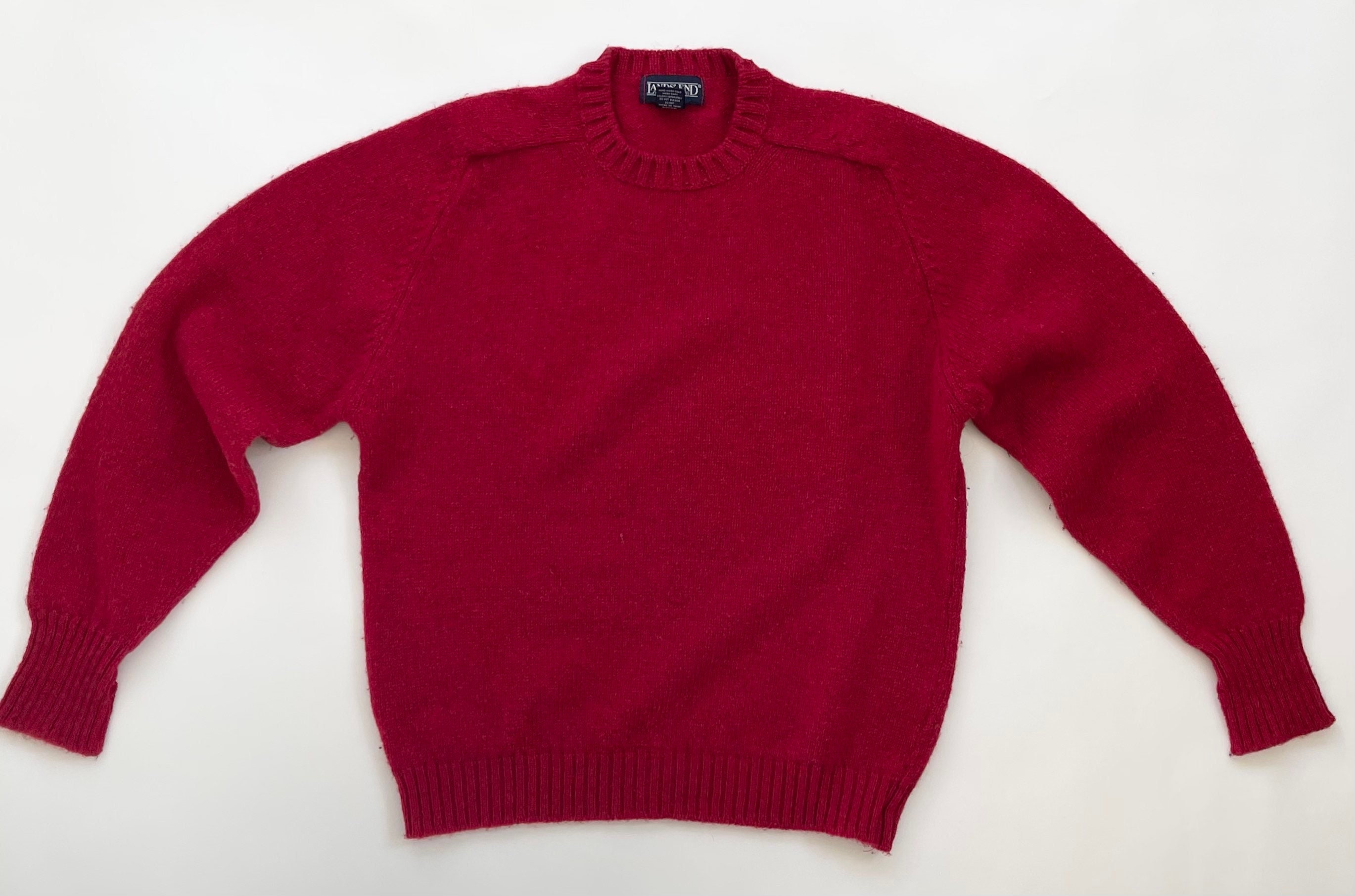 Red Shetland Wool Sweater Vintage LL Bean Made in Scotland Plain Solid ...