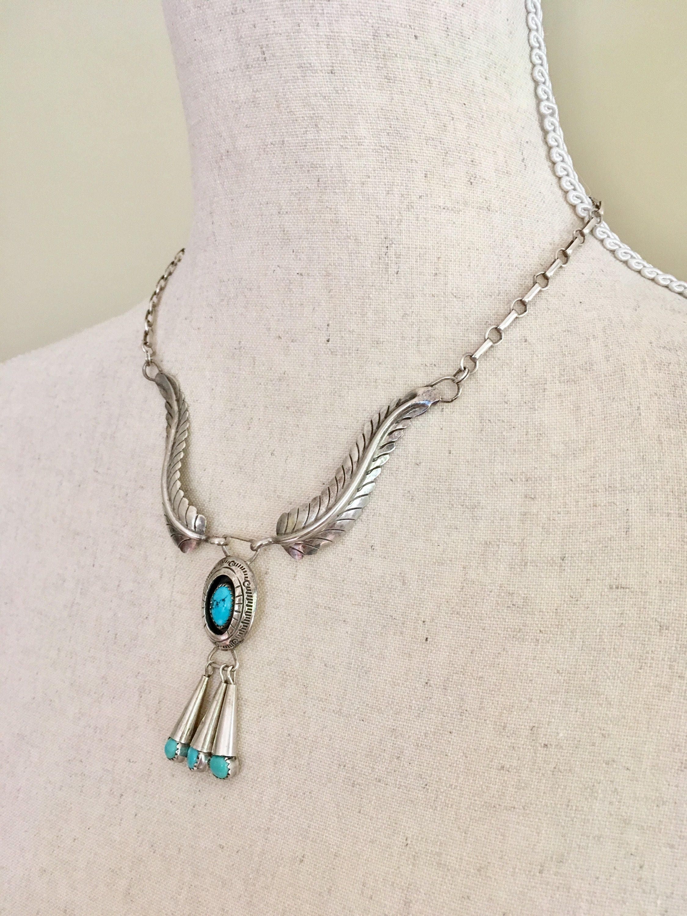 Vintage Turquoise Necklace Native American Navajo Sterling Silver ...