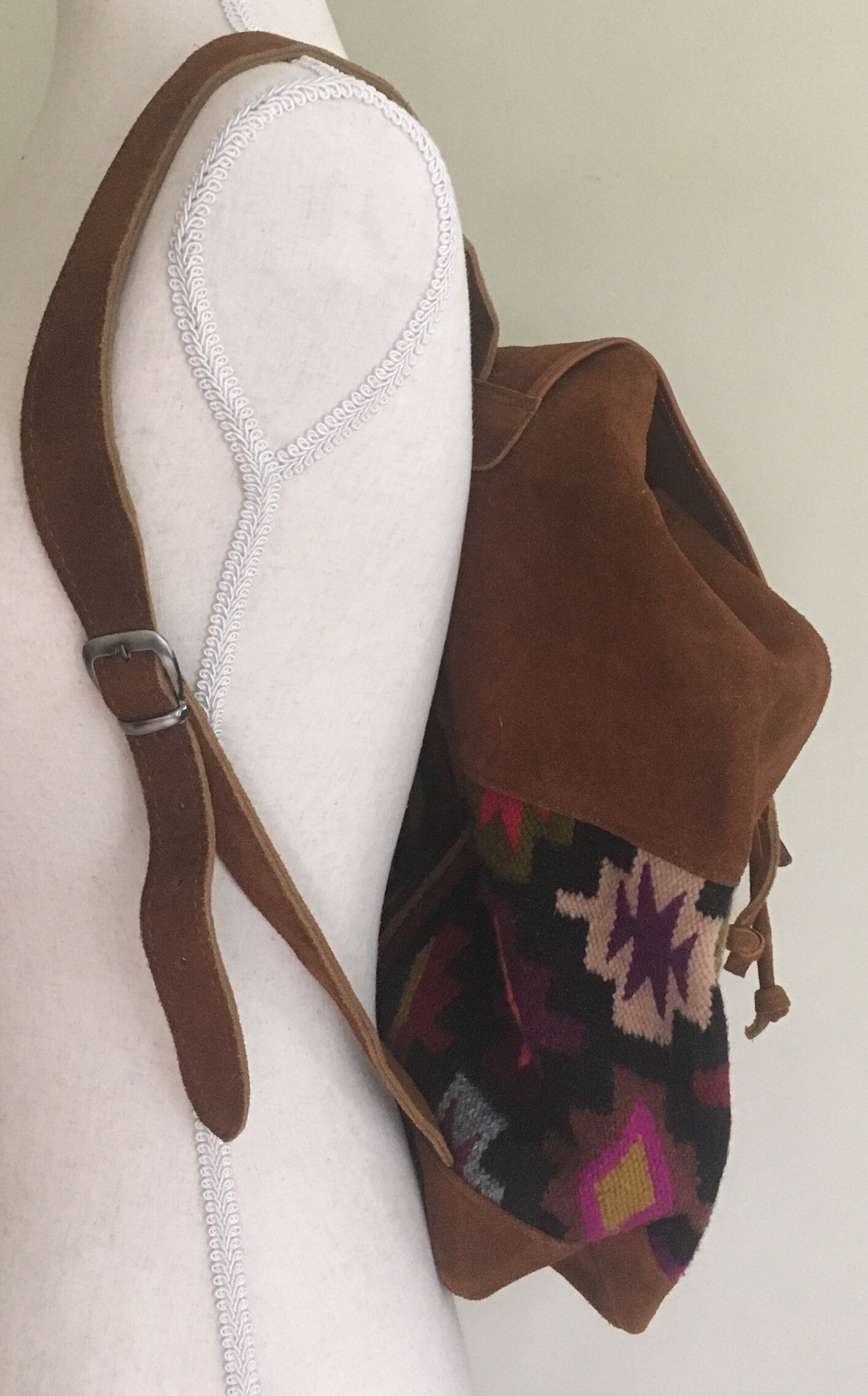 Handmade Woven Suede Backpack Purse Vintage Southwest Native American ...