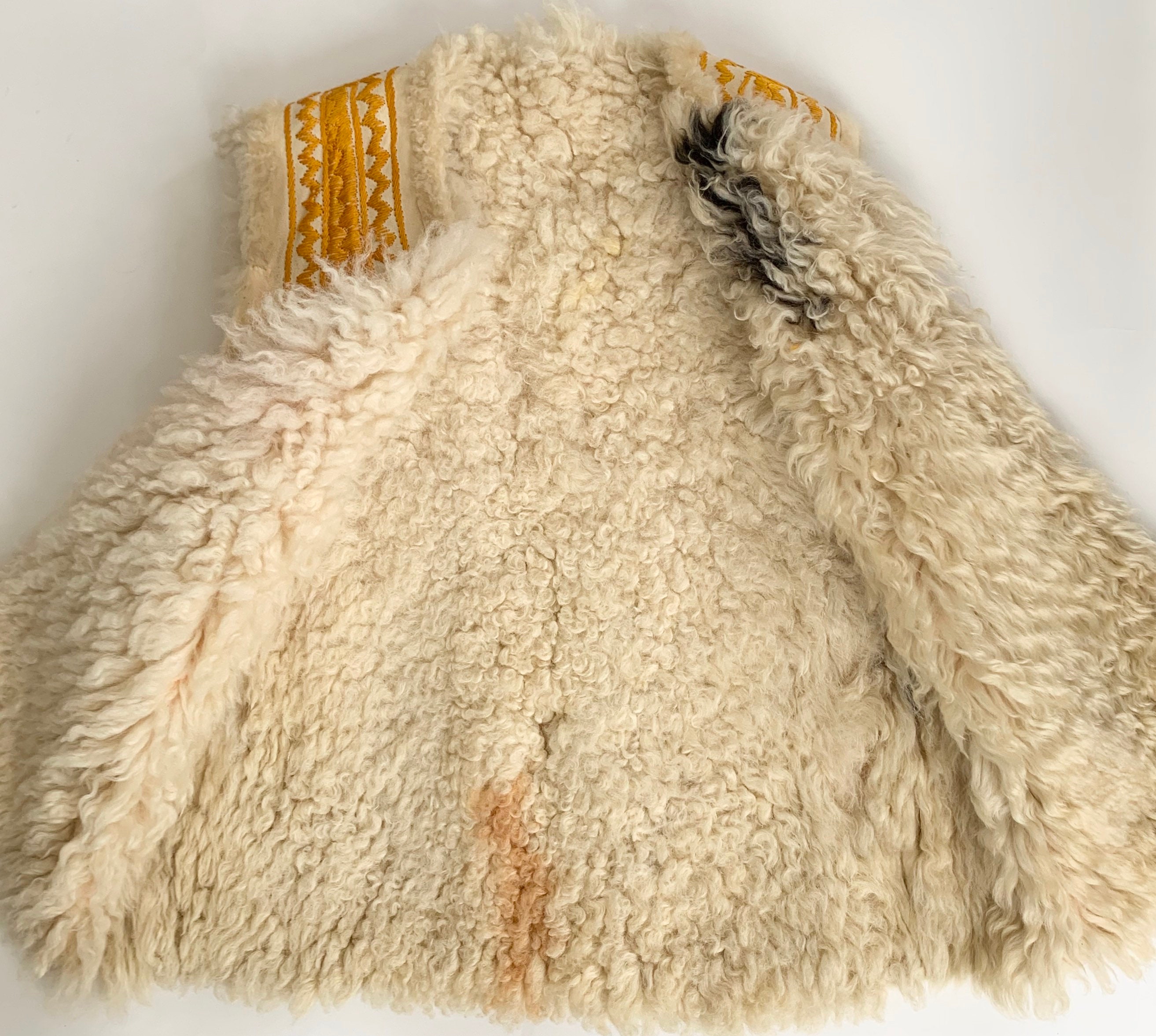 Boho Shearling Sheepskin Vest with Gold Embroidery Vintage 60s 70s ...