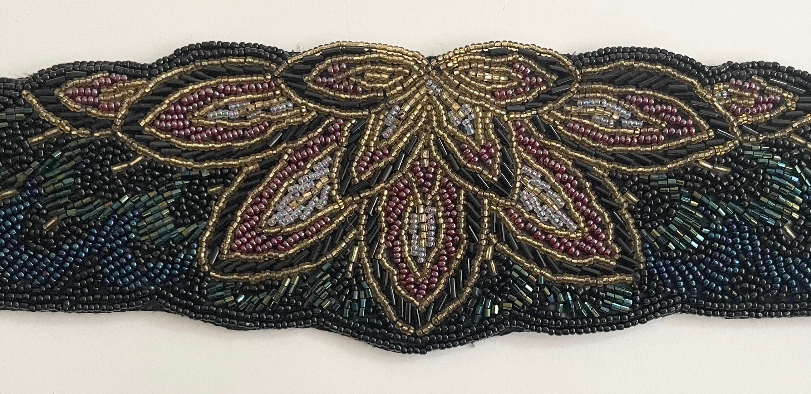 Black Beaded Sash Belt Waist Belt Vintage 60s 70s Gold Iridescent Blue ...