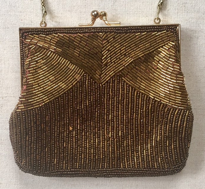 Gold Copper Beaded Purse Evening Purse Bag Handbag Vintage 50s Gold ...