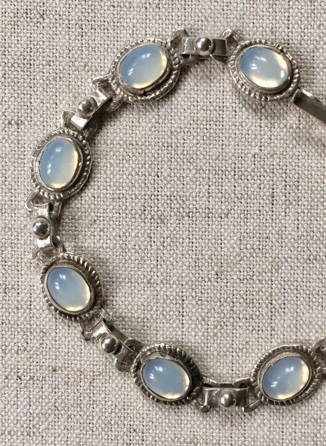 Moonstone Sterling Silver Bracelet Chain Link Southwest Native American ...