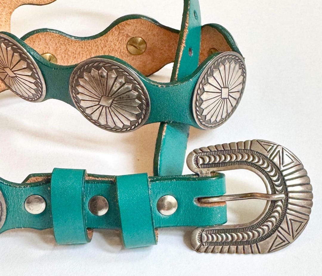 Sterling Silver Concho Belt Michael Tahe Native American Navajo Vintage ...
