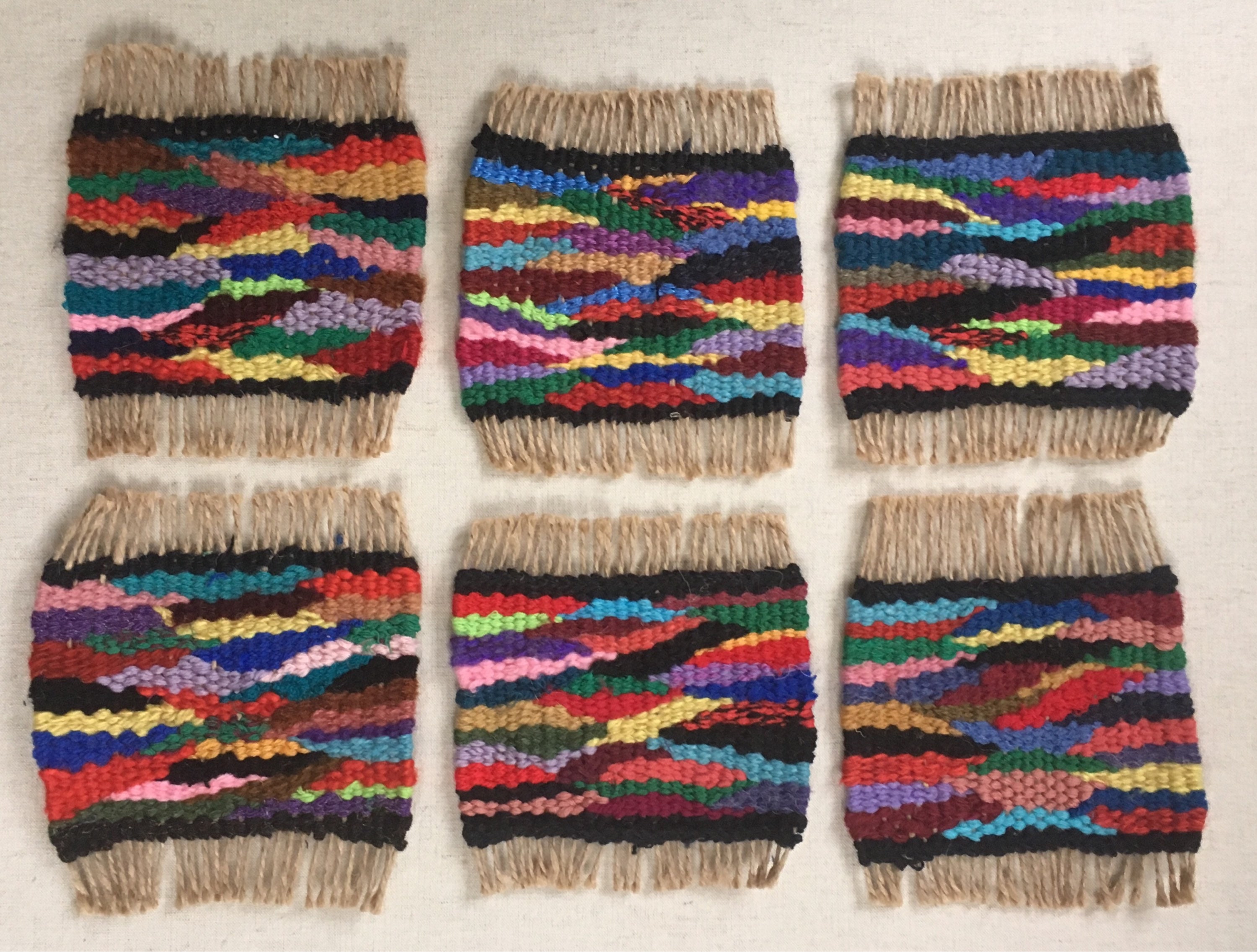 Hand Woven Coaster Set of 6 Vintage Home Decor Colorful Stripes Hemp ...