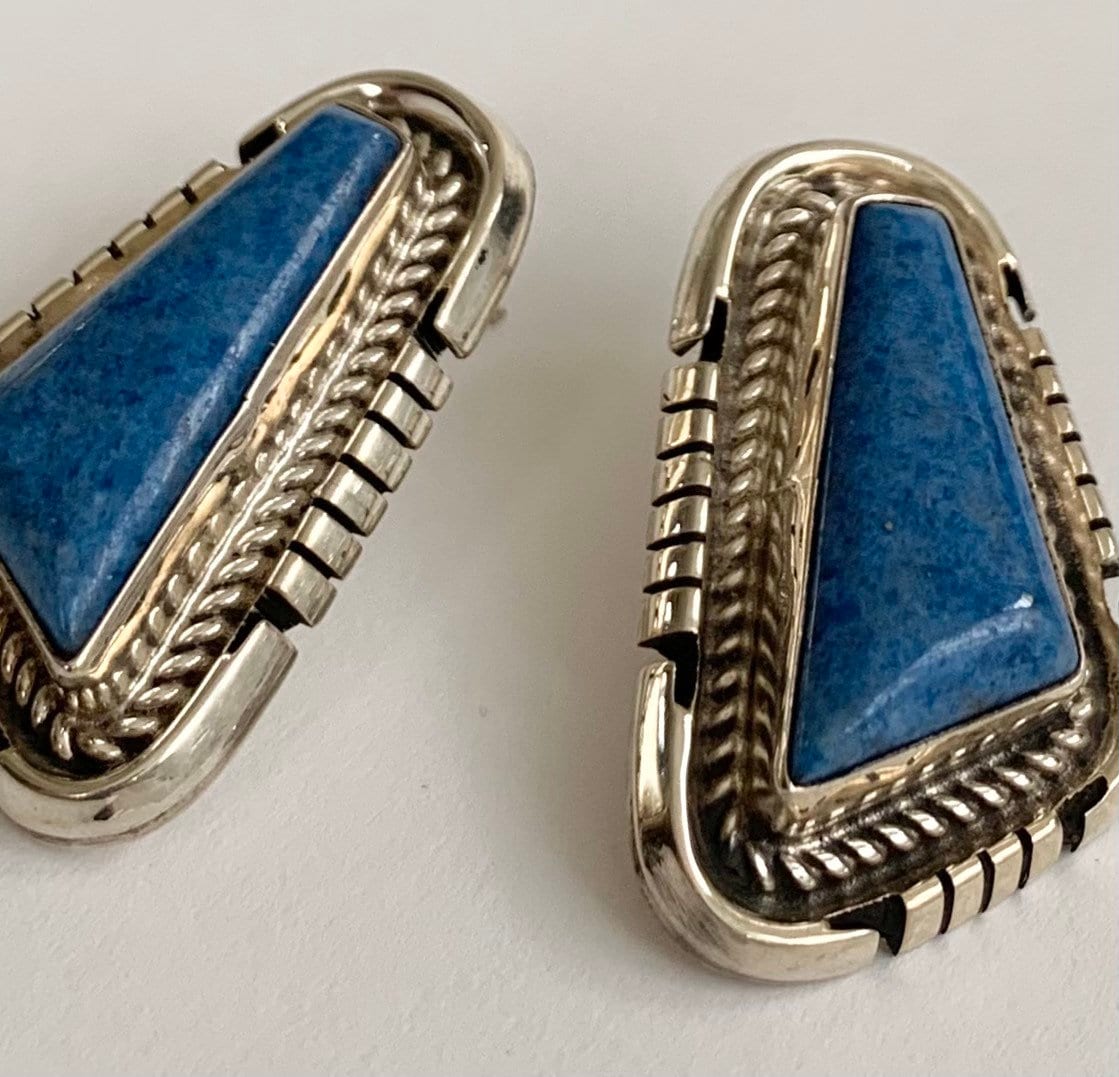 RESERVED Long Lapis Earrings Vintage Native American Navajo Sterling ...