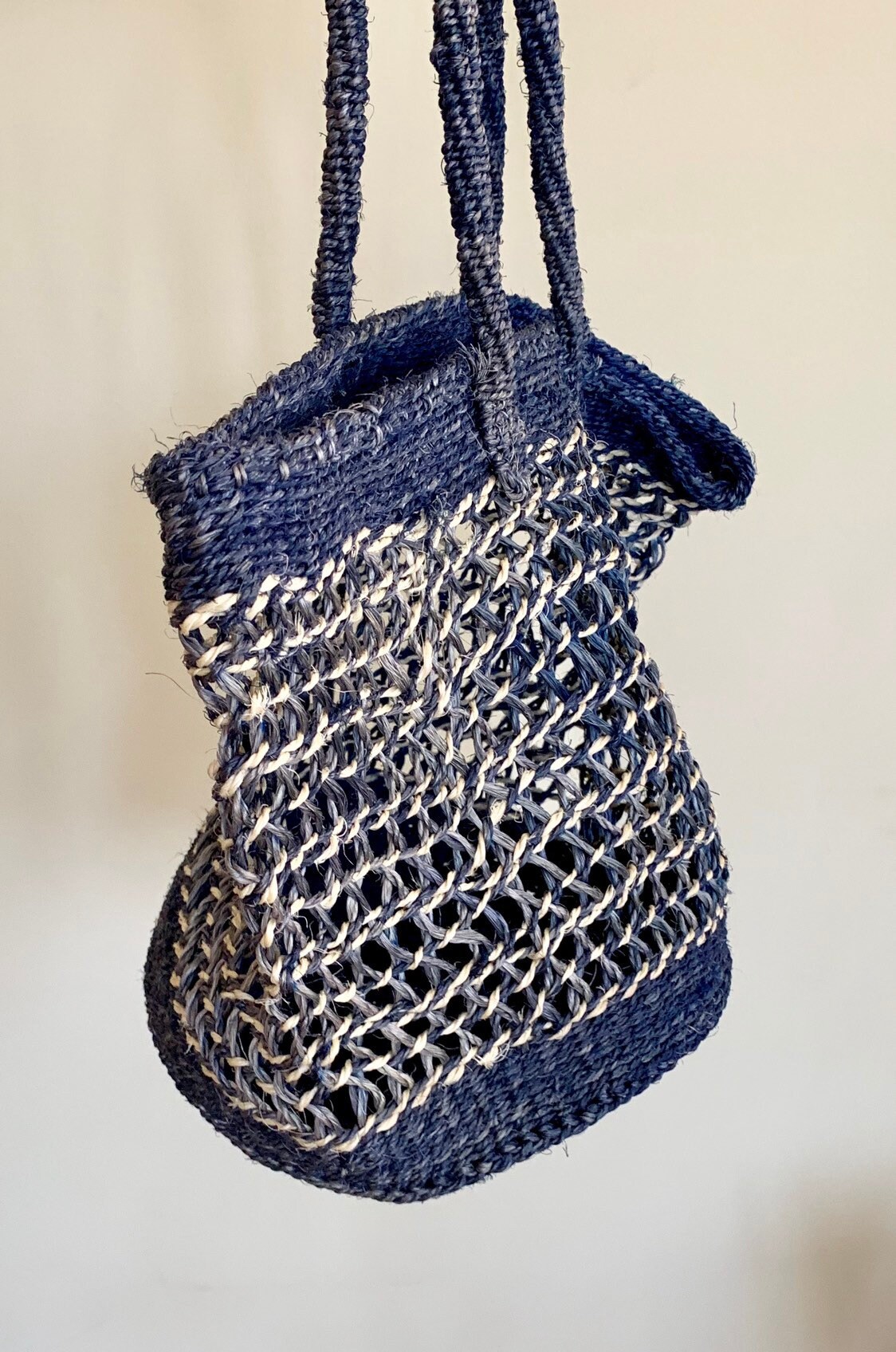 Open Weave Straw Bag Purse Vintage 80's Natural White Blue Woven Summer ...