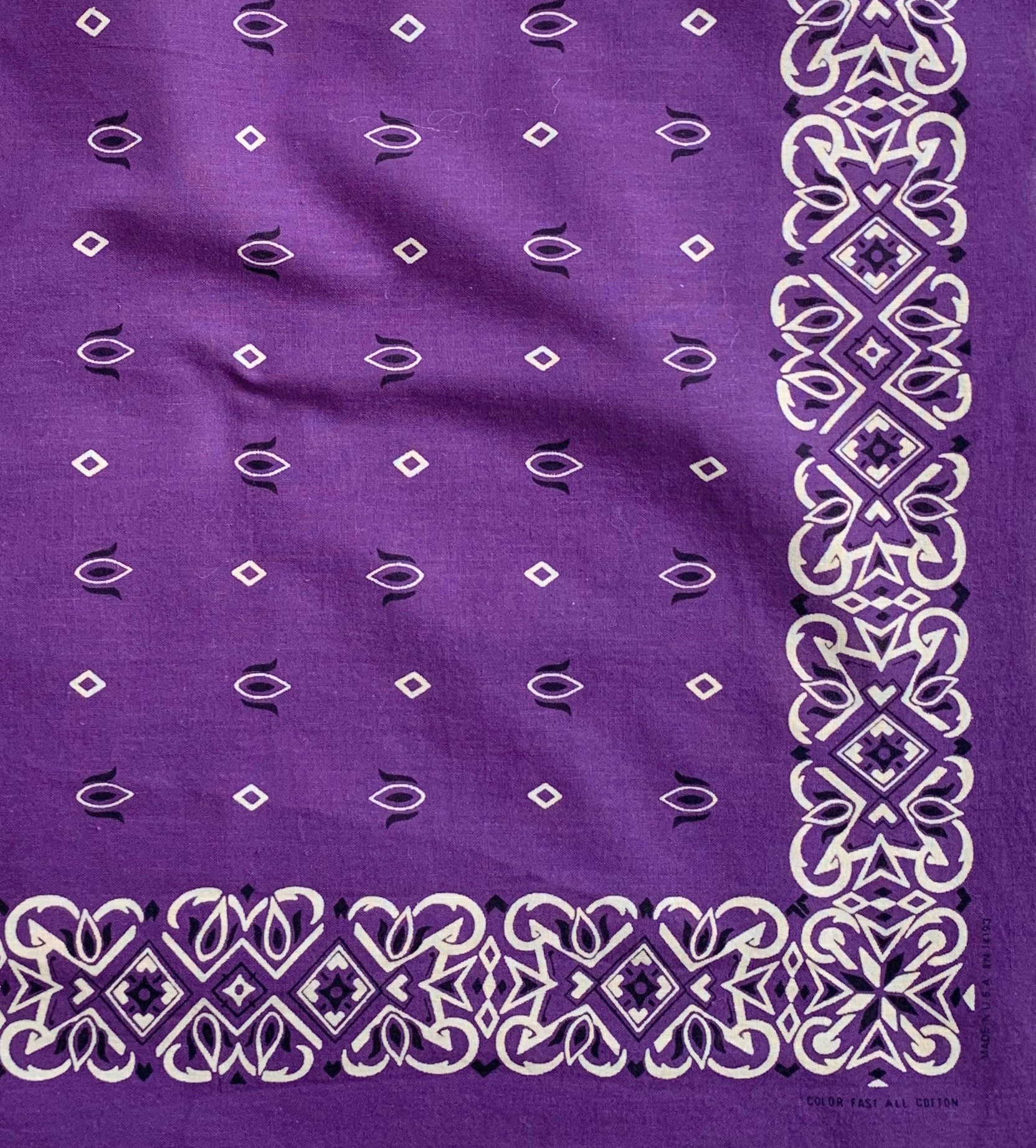 Dark Purple Cotton Bandana Vintage 70s Single Selvedge Edge Black White ...
