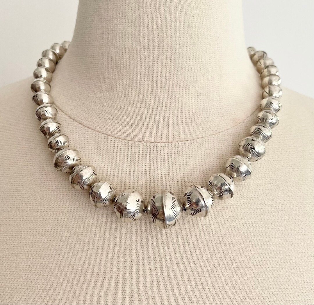 Navajo Pearl Necklace Sterling Silver Beads Vintage Native American ...