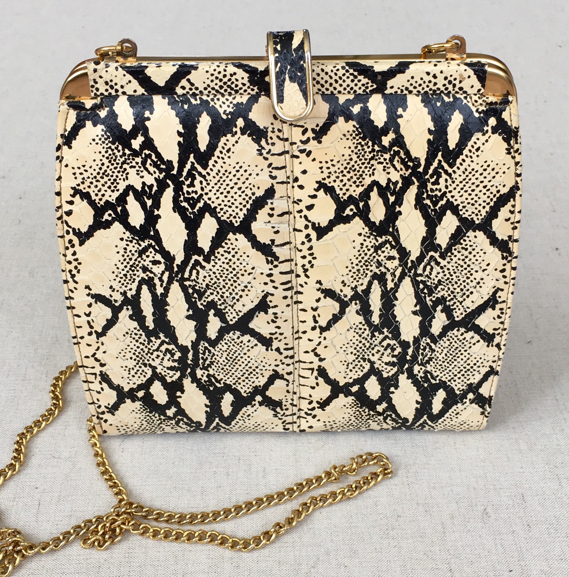 Snakeskin Purse Black White Handbag Made in England Vintage Genuine ...