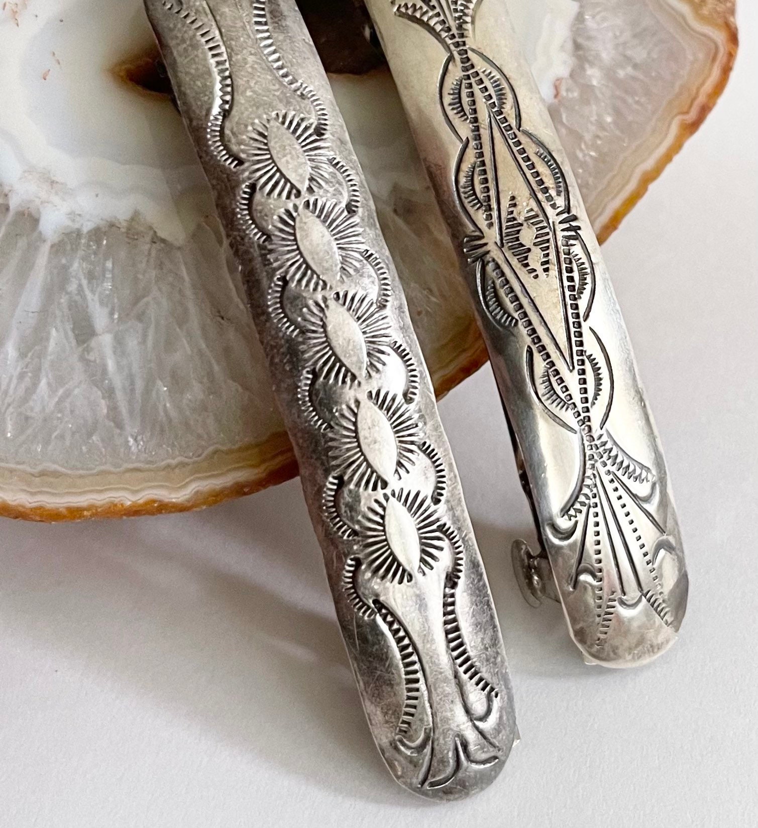 Sterling Silver Barrette Native American Navajo Hair Clip Vintage Hand ...