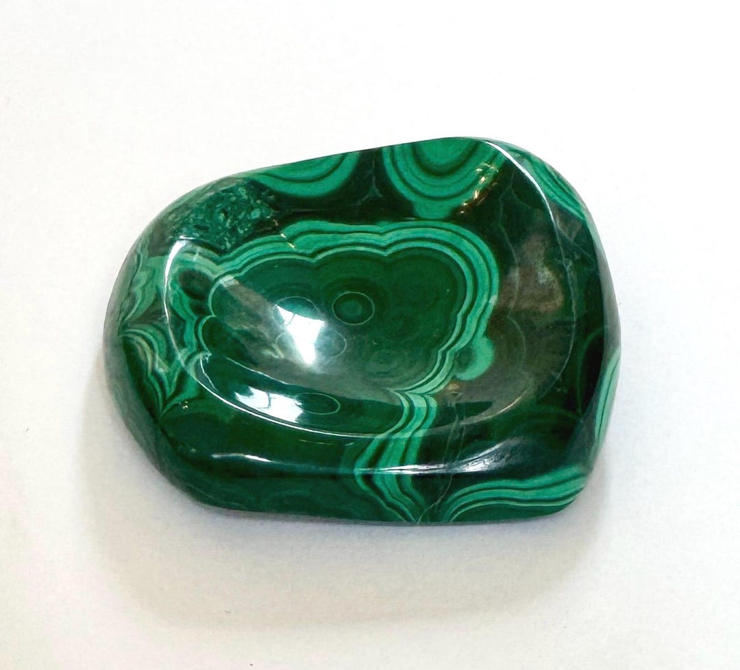 Natural Malachite Trinket Dish Sculptural Carved Solid Green Stone Ring ...