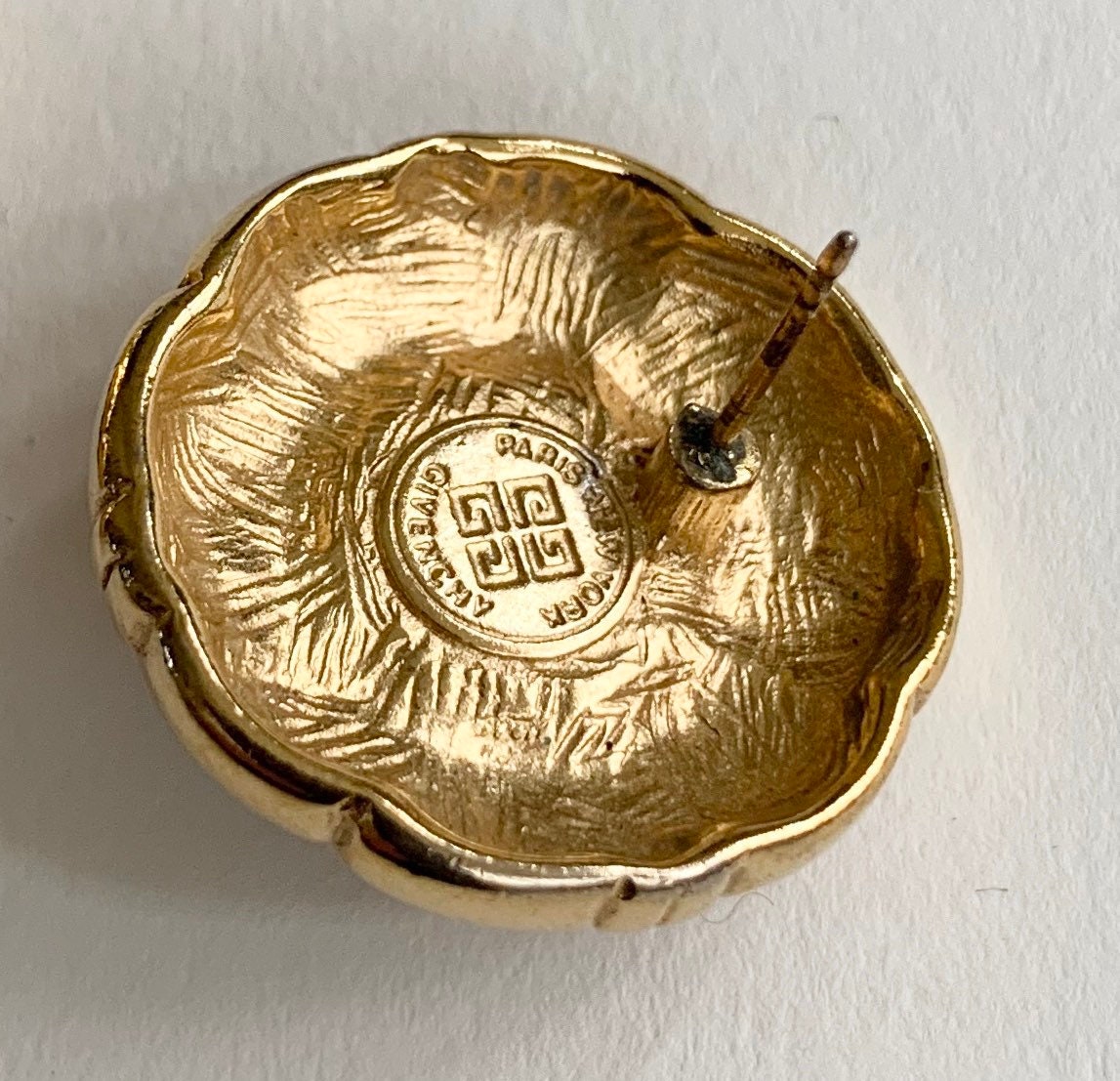 Signed Givenchy Gold Earrings Vintage Signature Logo Design Black Stone ...