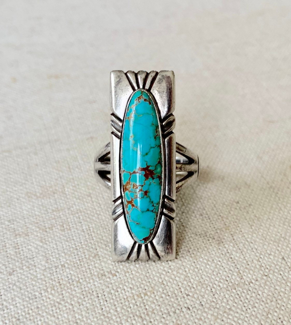 Long Rectangle Turquoise Ring Band Vintage Native American Navajo ...