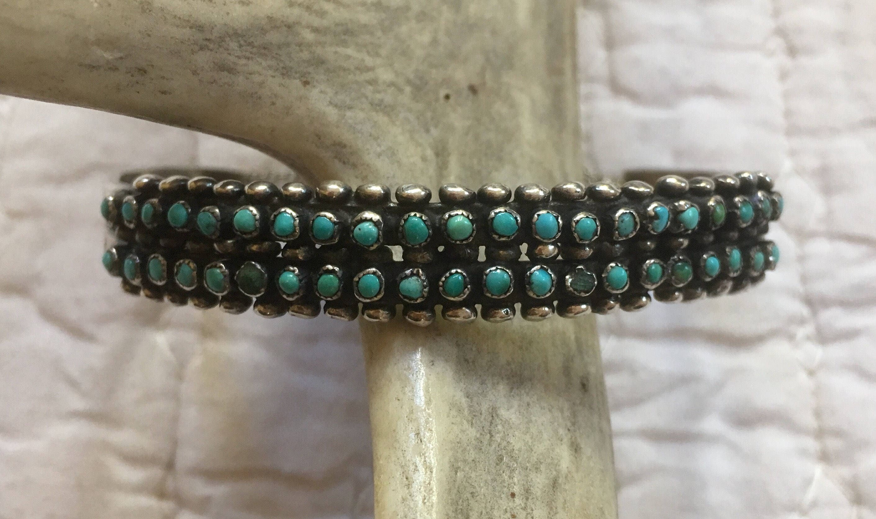Vintage Native American Zuni Petit Point Sterling Silver and Turquoise ...