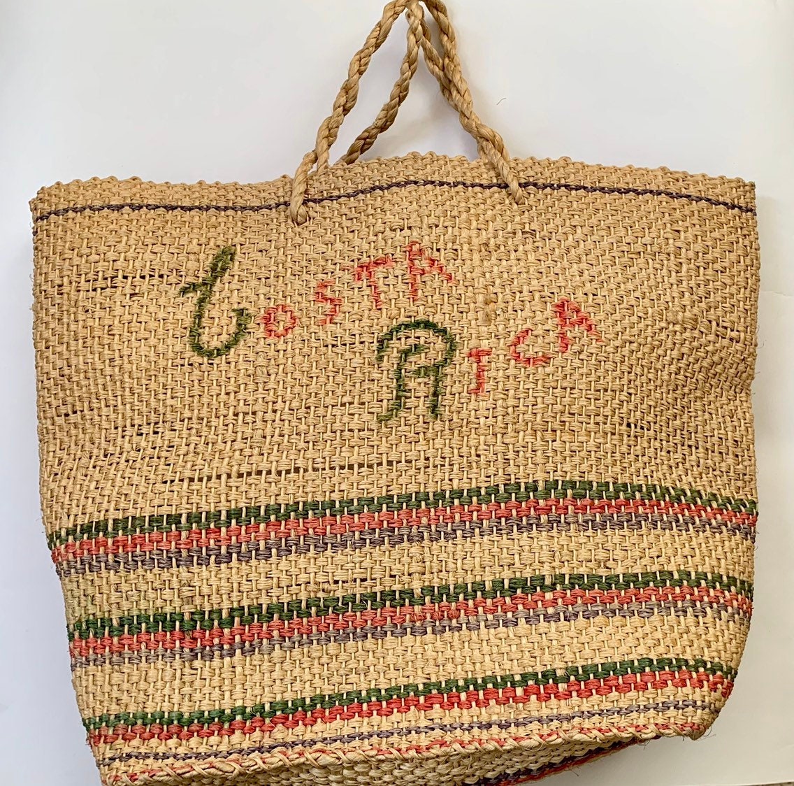 Costa Rica Jute Tote Bag Top Handle Retro Vintage Vacation Souvenir ...
