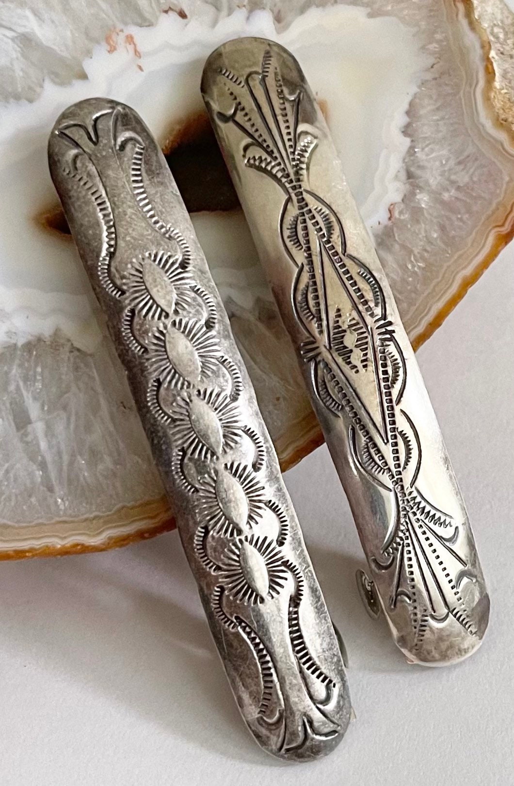 Sterling Silver Barrette Native American Navajo Hair Clip Vintage Hand ...