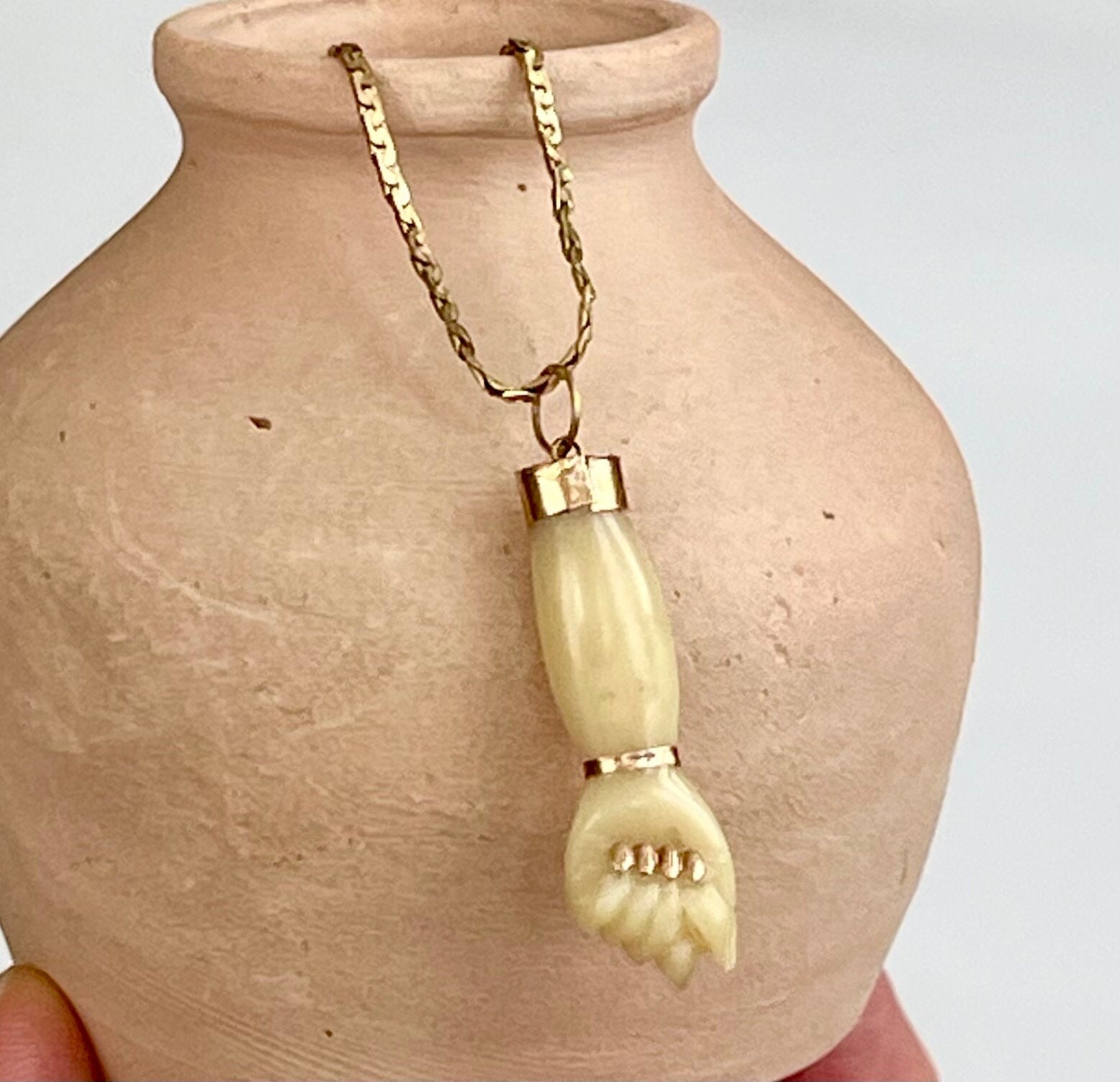 Victorian Gold Figa Pendant Tiny Charm Carved Closed Hand Fist Mano ...