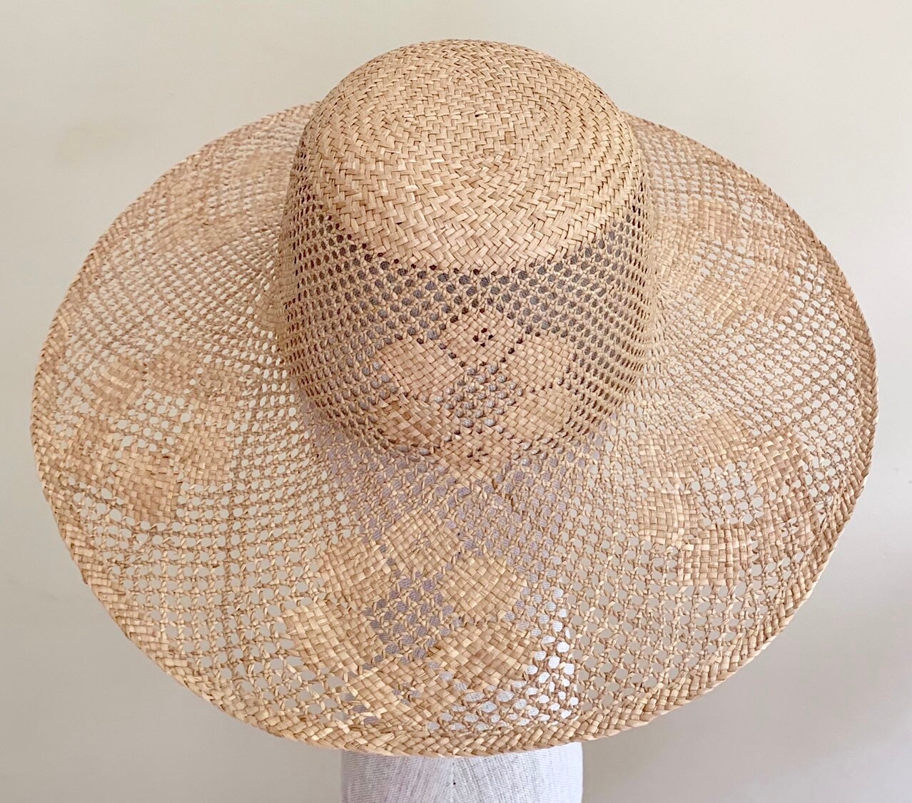 70s Woven Straw Hat Vintage Boho Summer Beach Womens Vintage Wide Brim