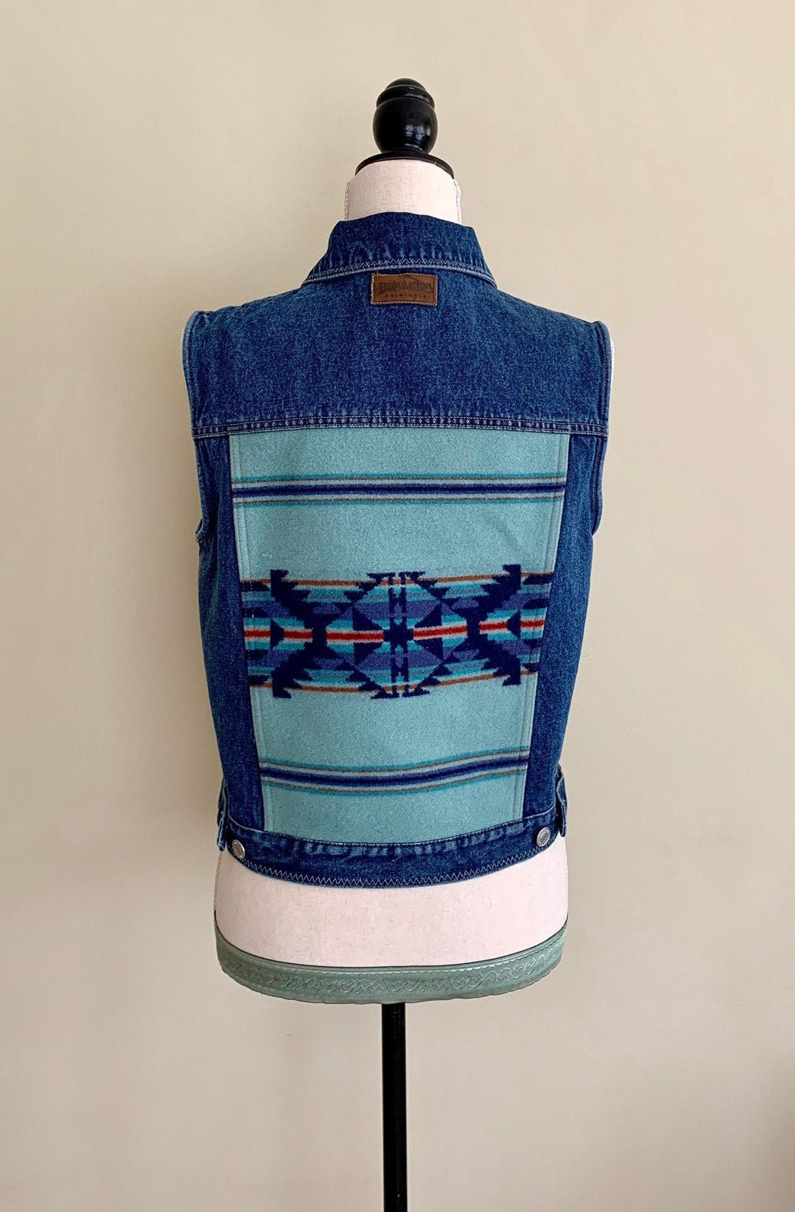 Pendleton Southwest Denim Vest Sleeveless Jacket Vintage 90s Medium ...