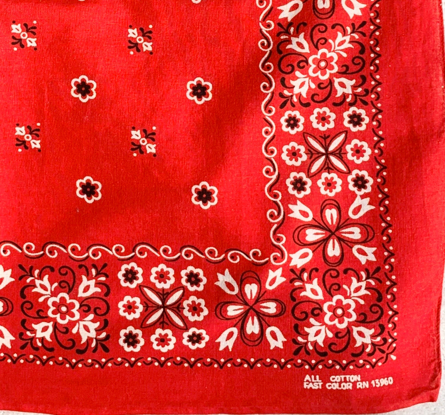 Red Fast Color Bandana Vintage 60s 70's All Cotton Lightweight Weave ...
