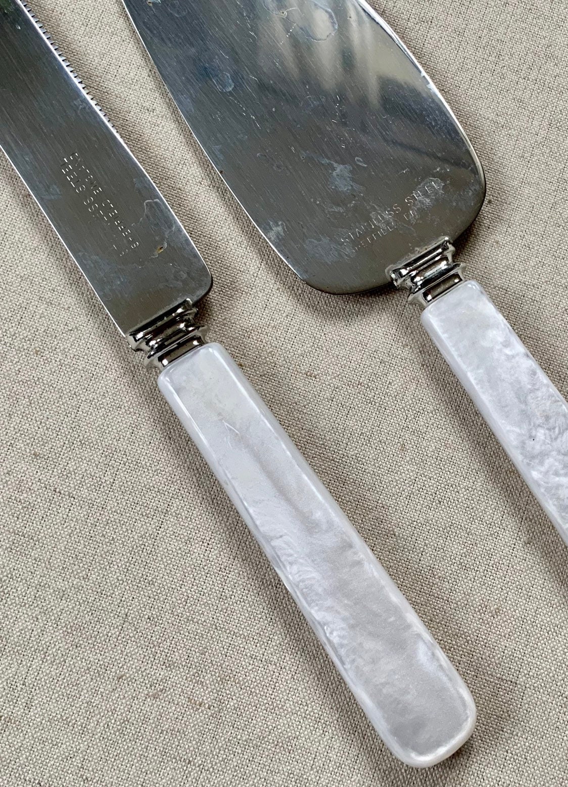 Wedding Cake Knife Set Cutter Server Pearlized Handle Vintage Antique ...