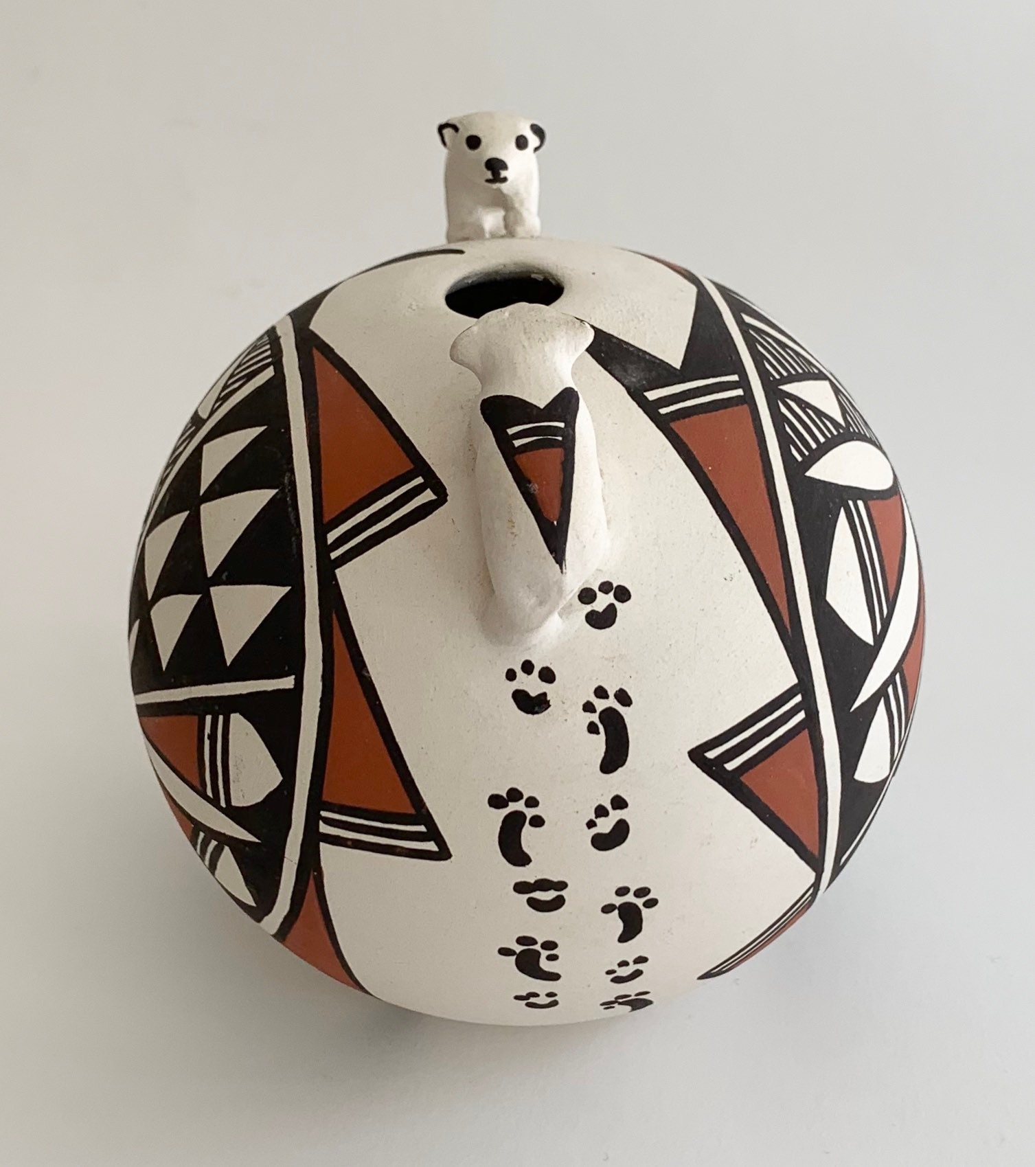 RESERVED Acoma Pottery Round Pot Bear Figurine Handmade Handpainted New ...