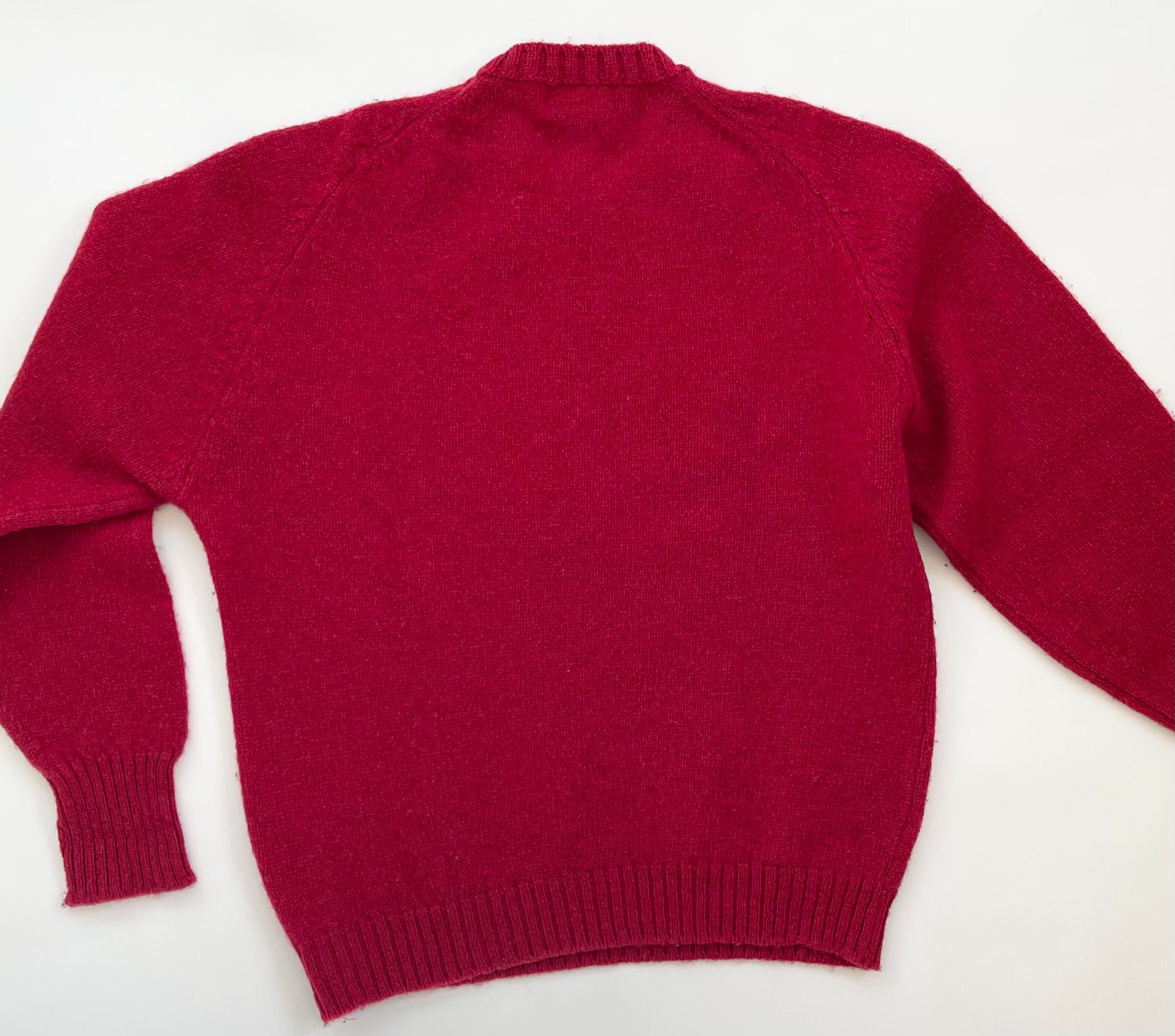 Red Shetland Wool Sweater Vintage LL Bean Made in Scotland Plain Solid ...