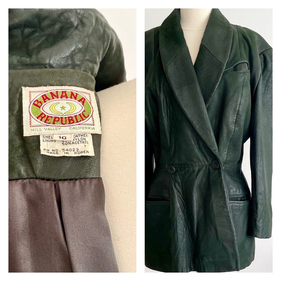 80s Banana Republic Leather Jacket Mill Valley Vintage Soft Dark Green ...