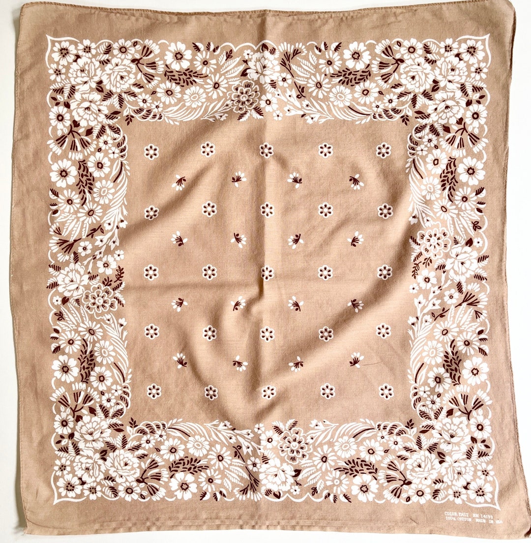 60s Floral Beige Bandana Vintage 60s 70s Fast Color Soft Cotton Rare ...