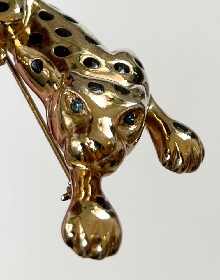 Carolee Leopard Brooch Pin Blue Crystal Eyes Vintage 80s 90s Gold Tone ...