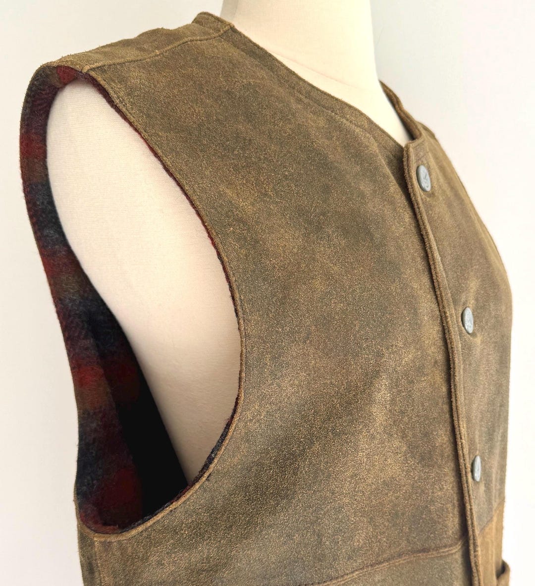 90s CK Leather Vest Vintage Calvin Klein Jeans Rugged Weathered Olive ...