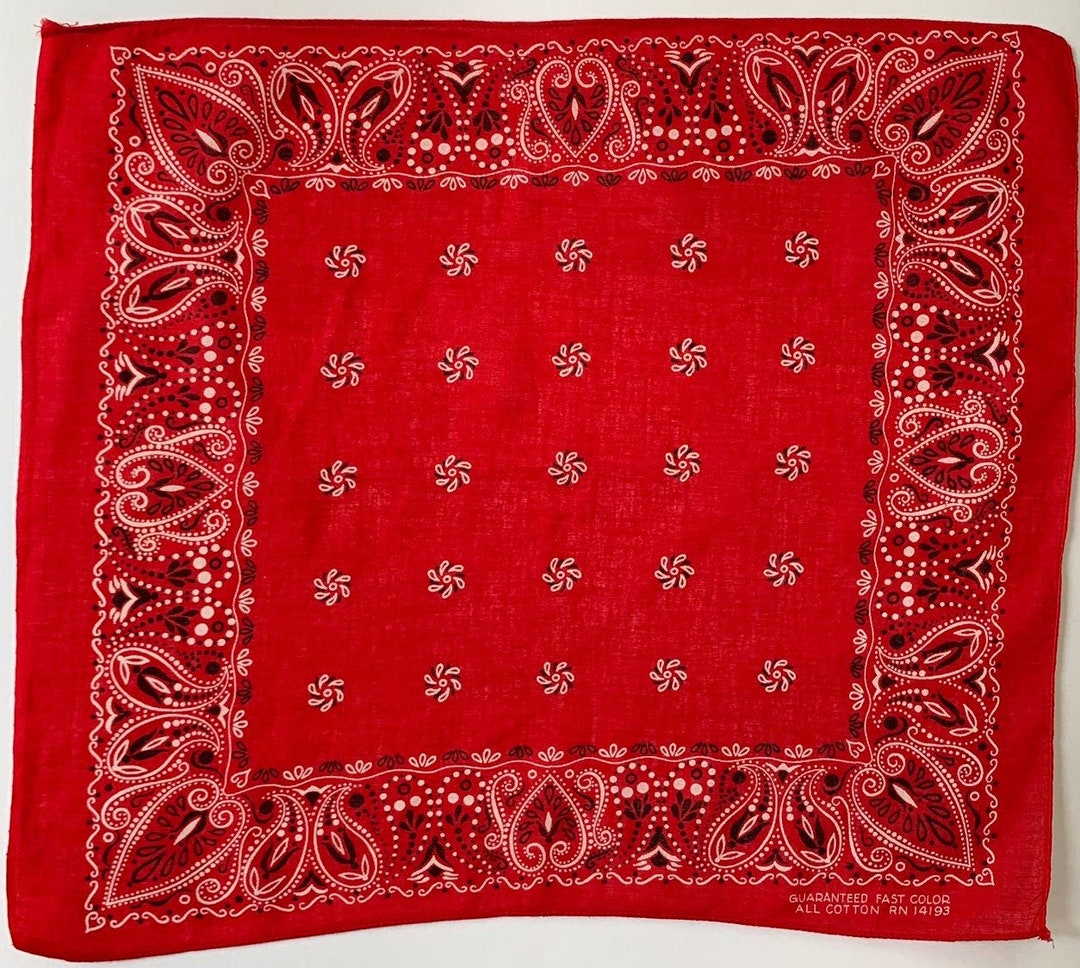 Fast Color Red Bandana Vintage 60s Lightweight All Cotton Paisley ...
