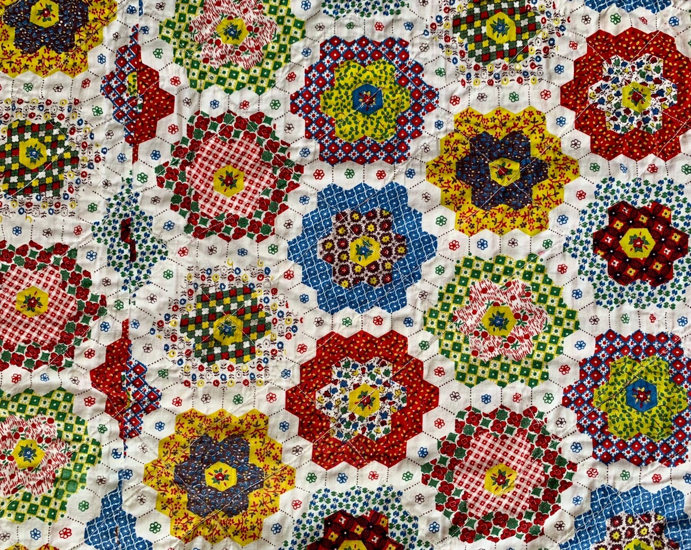 Patchwork Print Picnic Blanket Vintage Handmade Reversible Faded Patina ...