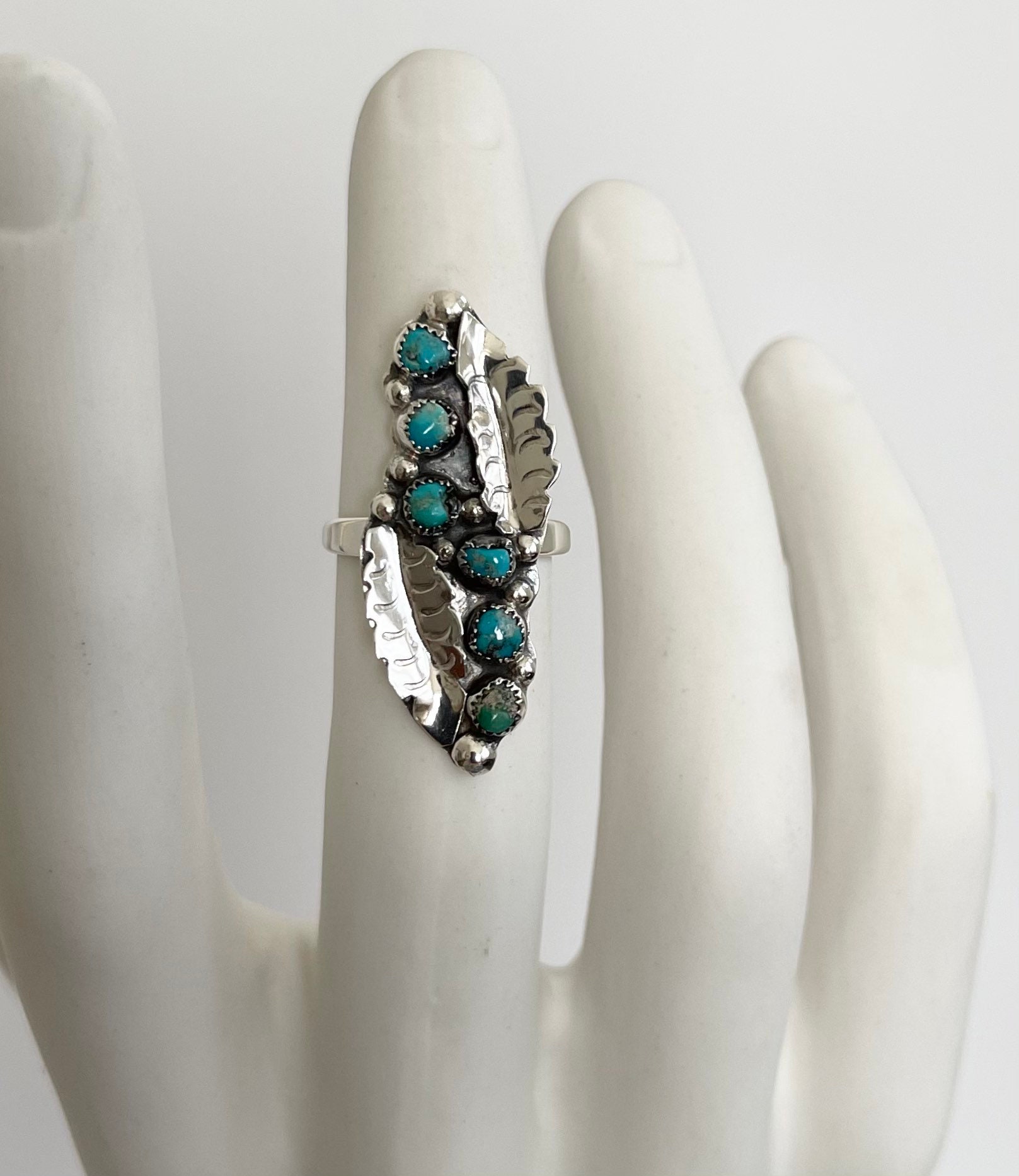 Long Turquoise Ring Vintage Native American Navajo Sterling Silver ...