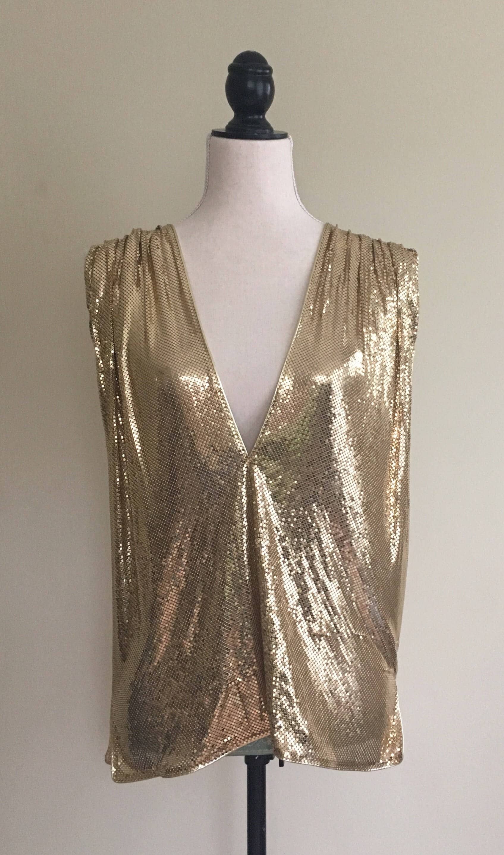 Gold Chain Mail Top Shirt Vintage 80s RARE HEAVY Mesh Disco Glam Party ...