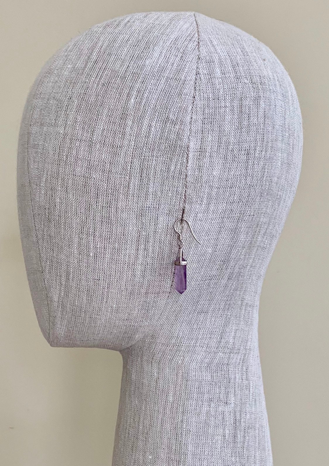 Amethyst Point Dangle Earrings Sterling Silver Long Elongated Stick Purple Healing Crystal ...
