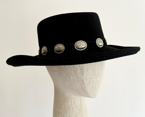Vintage Black Cowboy Hat Concho Hat Band Western Buck… - Gem