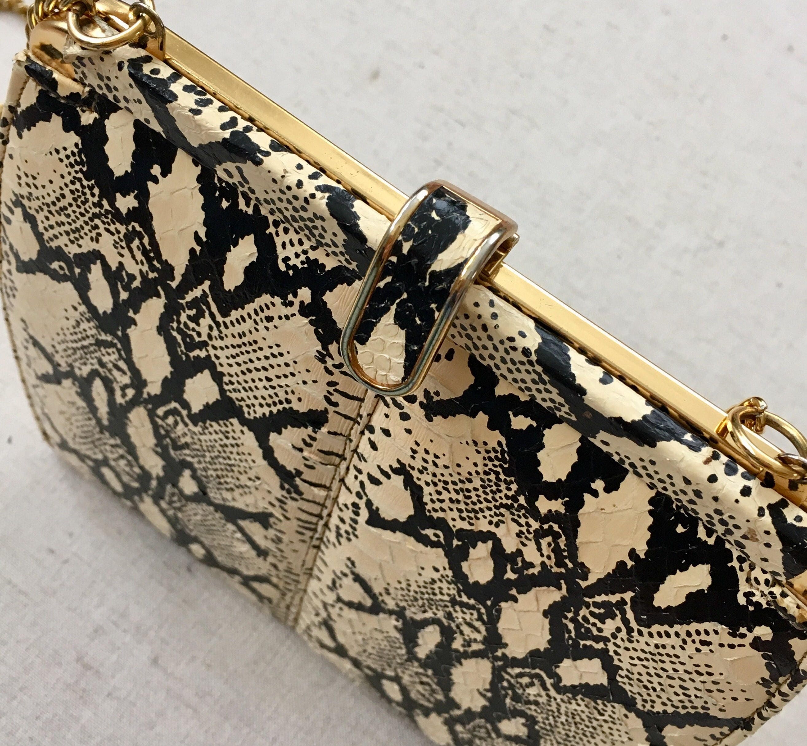 Snakeskin Purse Black White Handbag Made in England Vintage Genuine ...