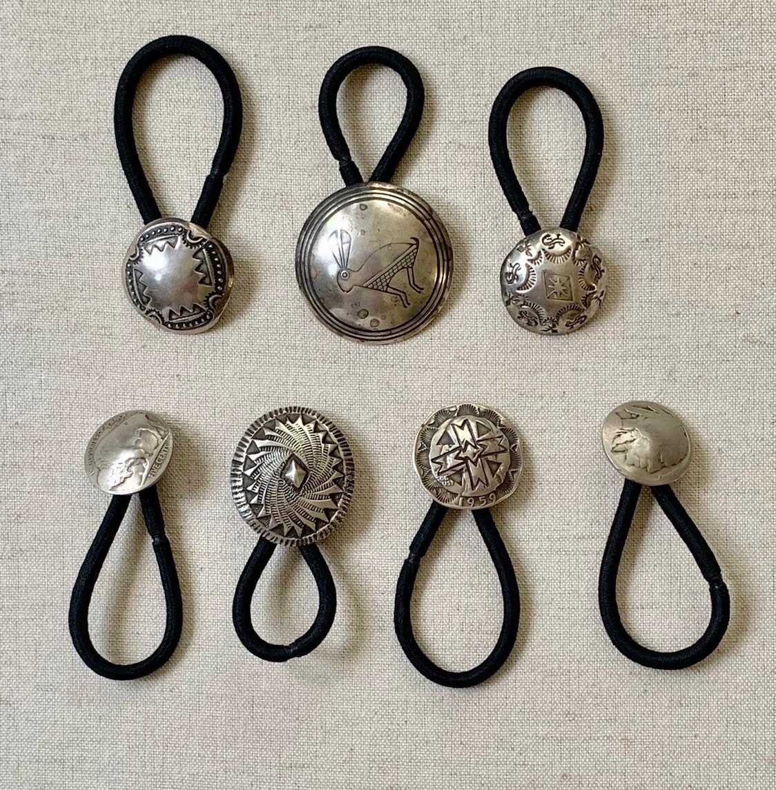 Southwest Silver Ponytail Holders Hair Band Tie Vintage Handmade Button ...