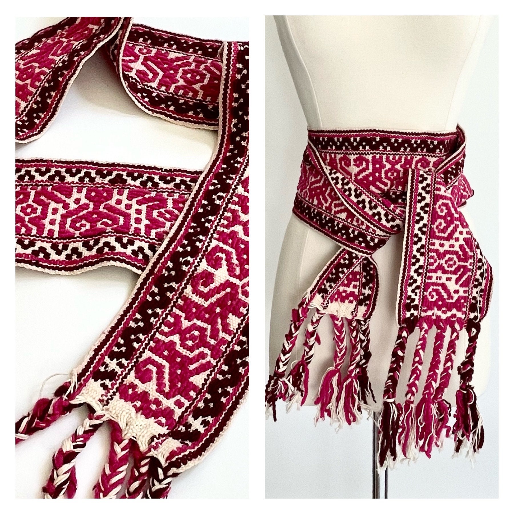 Handwoven Wool Sash Belt 4 Wide Tie Waist Belt Vintage Ethnic Boho ...