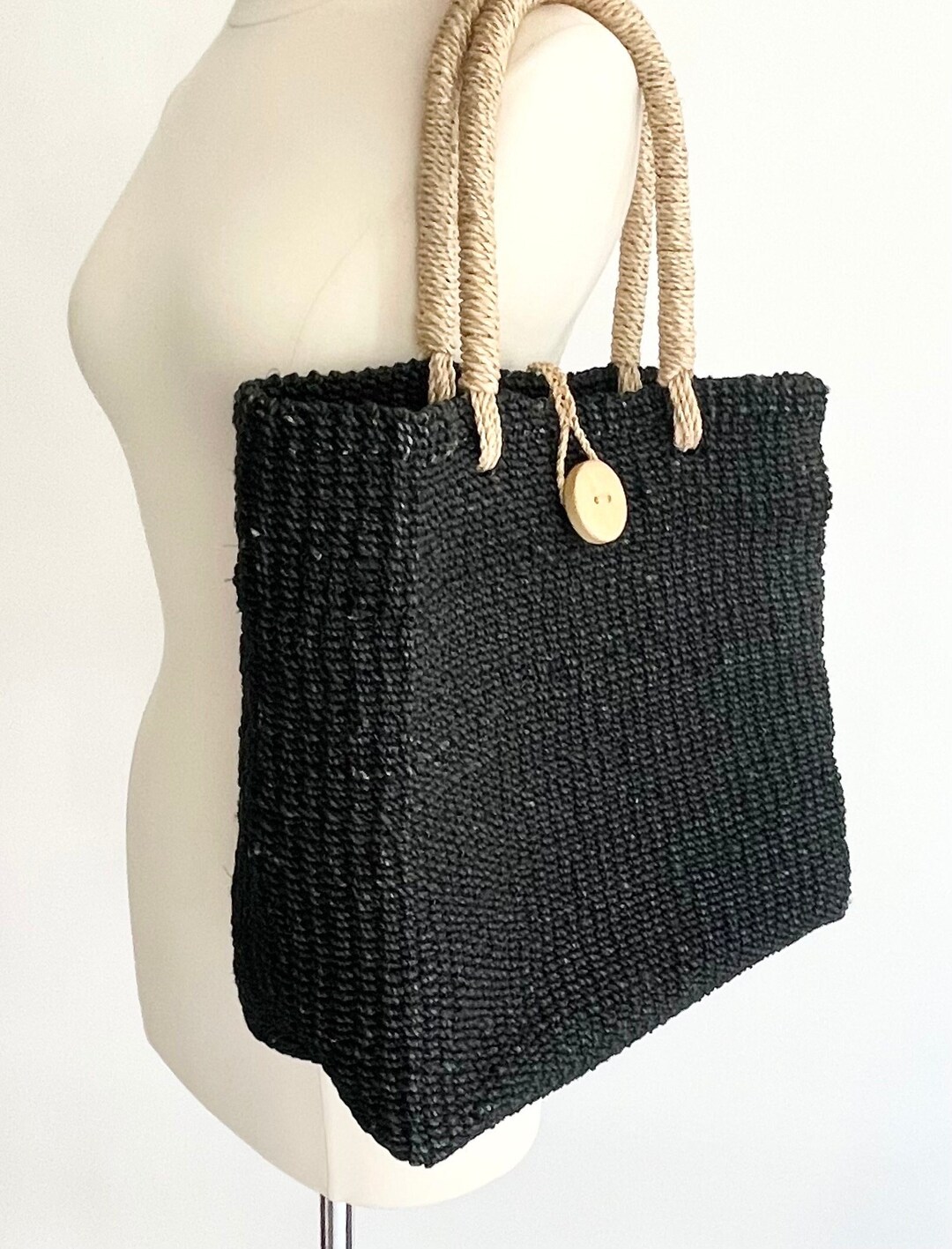Indigo Black Straw Bag Old Stock Vintage 90s Woven Straw Hemp Sisal ...