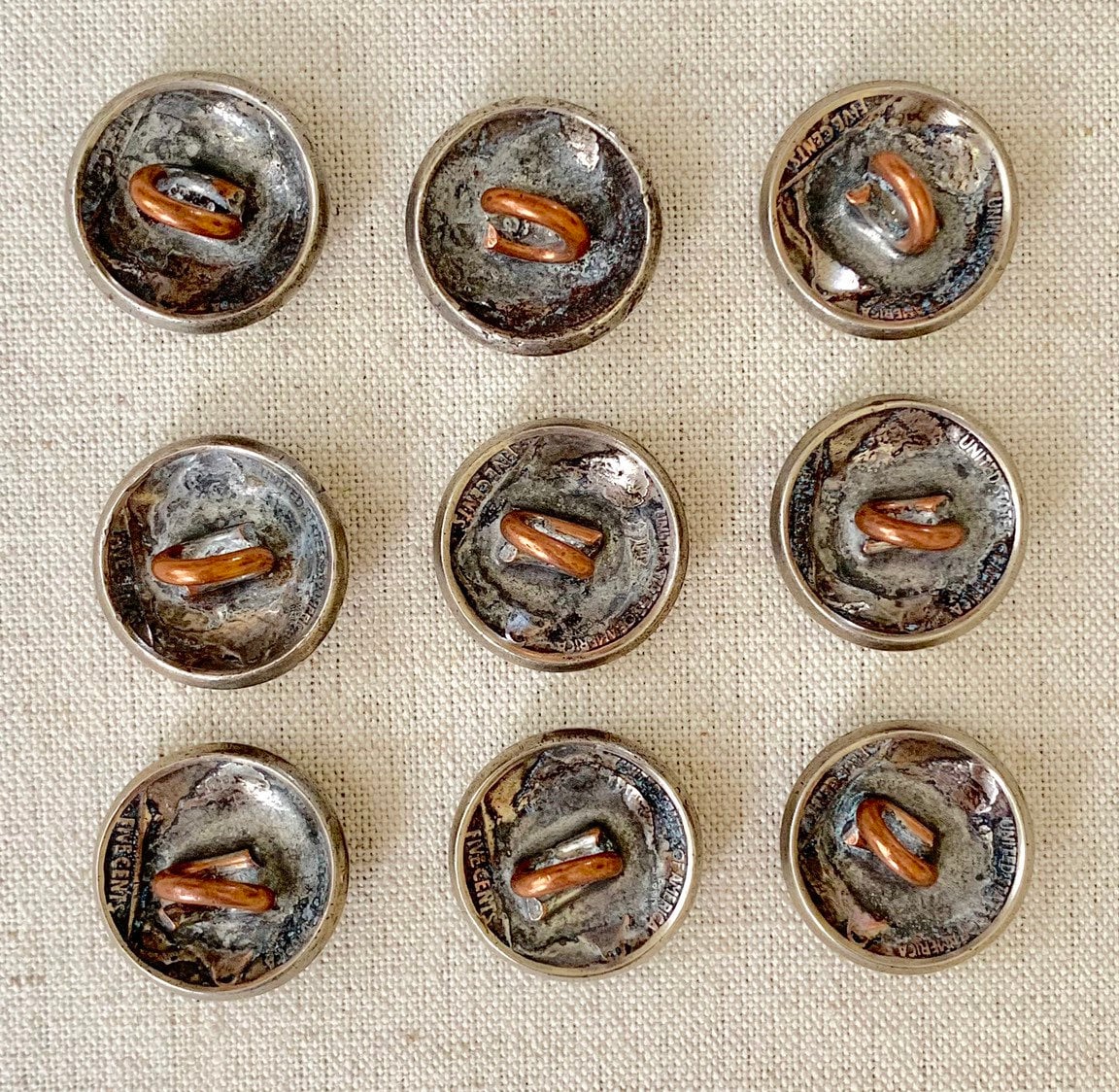 Buffalo Nickel Button Set Lot Set of 9 Vintage Native American Image ...